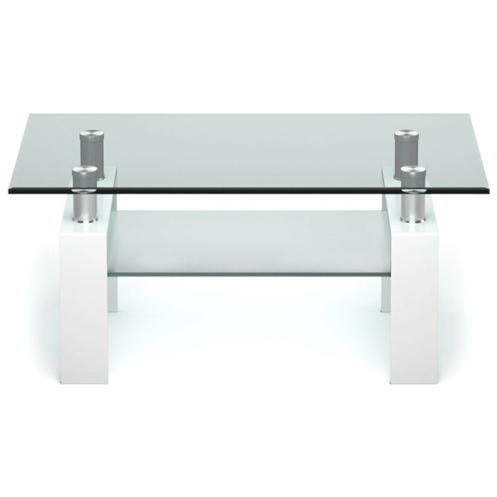 Ivy Bronx 2-Tier Rectangle Glass Coffee Table with Storage Shelf for Living Room | Wayfair